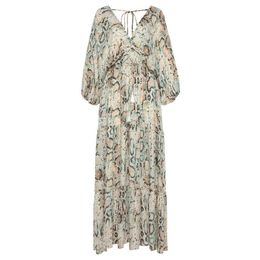 Buffalo Maxikleid 'mit Schlangenmuster, aus leichter Webware, Boho-Kleid' mehrfarbig Gr. 34 f&uuml;r Damen. Tiefer V-Ausschnitt und Quasten, Allover-Druck,
