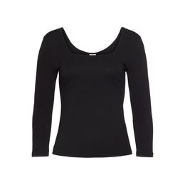 Lascana Langarmshirt schwarz Gr. 44/46 f&uuml;r Damen. Mit eckiger Ausschnitt. Figurbetont. Nachhaltig.