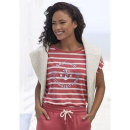 H.I.S. H.I.S T-Shirt 'Heiligenhafen' rot Gr. 36/38 f&uuml;r Damen. Rundhals und Druck. Basic