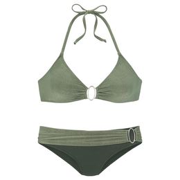 JETTE Set: Triangel-Bikini 'Londyn' gr&uuml;n Gr. 38 Cup C/D. Mit Zierg&uuml;rtel, Zierschnallen. Ohne B&uuml;gel