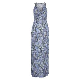 Lascana Maxikleid 'mit verstellbarem Ausschnitt und gesmokter Taille, Jerseykleid' mehrfarbig Gr. 36 f&uuml;r Damen. V-Ausschnitt und Allover-Druck. 