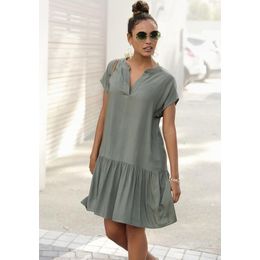s.Oliver Blusenkleid 'mit Volant am Rock' beige Gr. 34 f&uuml;r Damen. Mit V-Ausschnitt. Figurumspielend. Nachhaltig.