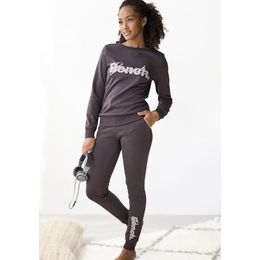 BENCH. LOUNGEWEAR Sweatpants grau Gr. 40/42 f&uuml;r Damen. Mit Logodruck, Bindeband, Logostickerei. Bequem. Nachhaltig.
