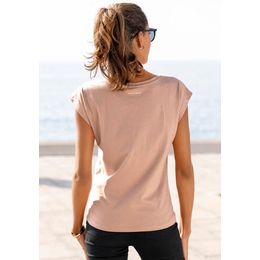 Venice Beach Kurzarmshirt toffee Gr. 36/38 f&uuml;r Damen. Rundhals und Logodruck. Figurumspielend. Nachhaltig.