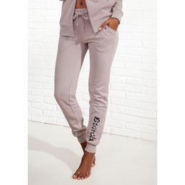 BENCH. LOUNGEWEAR Sweatpants pink Gr. 44/46 f&uuml;r Damen. Mit Logodruck, Bindeband, Logostickerei. Bequem. Nachhaltig.