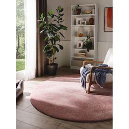 benuta Nest Waschbarer Hochflor Shaggyteppich Melvin Rosa &oslash; 150 cm rund - Hochflor Teppich f&uuml;r Wohnzimmer