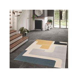 bobochic Kurzflor-Teppich "Monique" in Gelb/ Blau/ Creme - 36% | Gr&ouml;&szlig;e 120x170 cm |