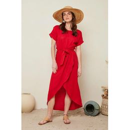 Le Monde du Lin Kleid "Lydia" in Rot - 77% | Gr&ouml;&szlig;e 36/38 | Damen-kleider