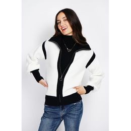ASSUILI Cardigan in Wei&szlig;/ Schwarz - 74% | Gr&ouml;&szlig;e 38 | Damen-pullover-cardigans