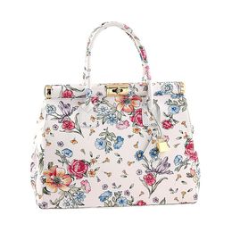 ORE10 Leder-Henkeltasche "Cesena" in Wei&szlig;/ Bunt - (B)35 x (H)28 x (T)16 cm - 75% | Damen-taschen