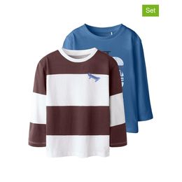 name it 2er-Set: Longsleeves in Blau/ Braun/ Wei&szlig; - 43% | Gr&ouml;&szlig;e 98 | Kinder-longsleeves