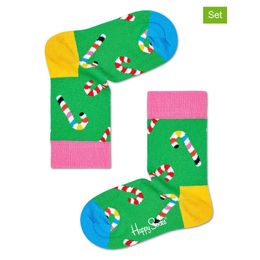 Happy Socks 2er-Set: Socken in Gr&uuml;n/ Bunt - 82% | Gr&ouml;&szlig;e 24-26 | Kinder-socken-strumpfhosen