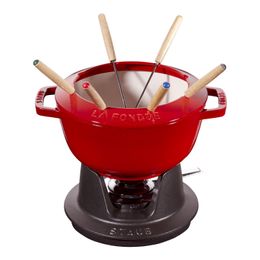 Staub Specialities Fondue Set 20 cm, rund, Kirsch-Rot, Gusseisen