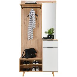 Garderobe, Wei&szlig;, Eiche Artisan, Holzwerkstoff, 5-teilig, 1 Schublade(n) Schubladen, 100x204x40 cm, Garderobe, Garderoben-Sets & Serien, Garderoben-Sets