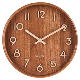 Karlsson Wanduhr Pure, Braun, Holz, Linde, 22x22x4.5 cm, Dekoration, Uhren, Wanduhren