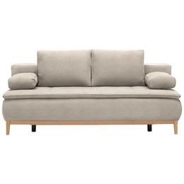CARRYHOME Boxspringsofa, Beige, Textil, Buche, massiv, 2-Sitzer, F&uuml;llung: Schaumstoff, 202x78-93x100 cm, Stoffauswahl, Schlafen auf Sitzh&ouml;he, Wohnzimmer, Sofas & Couches, Schlafsofas, Schlafsofas mit Bettkasten