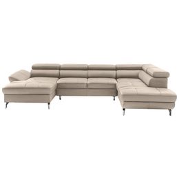 Novel Wohnlandschaft, Creme, Leder, Echtleder, Rindleder, Uni, 7-Sitzer, U-Form, 340x220 cm, Lederauswahl, seitenverkehrt erh&auml;ltlich, Hocker erh&auml;ltlich, Wohnzimmer, Sofas & Couches, Wohnlandschaften, Wohnlandschaften in U-Form