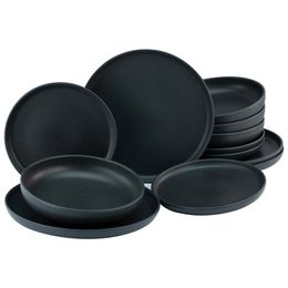 Creatable Tafelservice Uno, Schwarz, Keramik, 12-teilig, Uni, 36.5x34.5x36.5 cm, Made in Europe, Essen & Trinken, Geschirr, Geschirr-Sets, Tafelservice