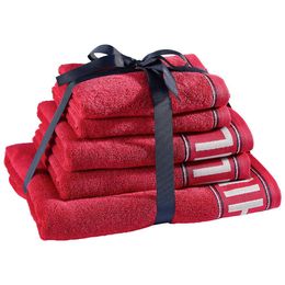 Tommy Hilfiger Frottierset Degree, Rot, Textil, 5-teilig, Uni, 70x130 cm, Badtextilien, Handtuch-Sets
