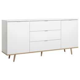 Mid.you Sideboard, Wei&szlig;, Sonoma Eiche, Holzwerkstoff, Eiche, massiv, 2 F&auml;cher, 3 Schublade(n) Schubladen, 180x87x40 cm, Wohnzimmer, Kommoden & Sideboards, Sideboards