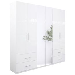 Boxxx Kleiderschrank, Wei&szlig;, Wei&szlig; Hochglanz, Holzwerkstoff, 4 F&auml;cher, 4 Schublade(n) Schubladen, 269x211x55 cm, Schrankfront mit Spiegel, Schlafzimmer, Kleiderschr&auml;nke, Dreht&uuml;renschr&auml;nke