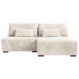 CARRYHOME Ecksofa, Creme, Textil, Buche, Hartholz, 3-Sitzer, F&uuml;llung: Polyurethan (PUR),Polyurethan (Pur), Ottomane rechts, L-Form, 210x146 cm, Made in EU, Liegefunktion, R&uuml;cken echt, haustierfreundlicher Bezug, Wohnzimmer, Sofas & Couches, Wohnlandschaften, Ecksofas