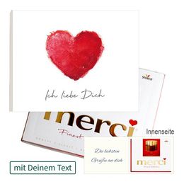 Pers&ouml;nliche Gru&szlig;karte mit Merci: Ich liebe Dich (250 g)
