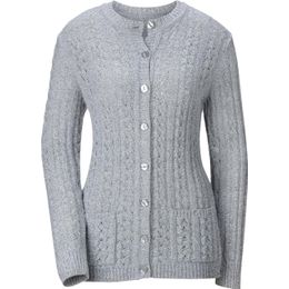 CR&Eacute;ATION L Damen Strickjacke mit Ton-in-Ton-Kn&ouml;pfen hellgrau-meliert Gr&ouml;&szlig;e 38