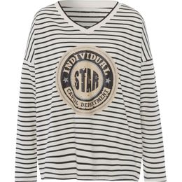 Heine Damen Ringelshirt mit Logo-Print champagner-schwarz-geringelt Gr&ouml;&szlig;e 42