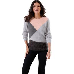 CR&Eacute;ATION L Damen Langarm-Pullover mit Glanzgarnen und Intarsienmuster anthrazit-puder-gemustert Gr&ouml;&szlig;e 38