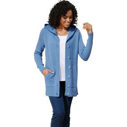 Damen Kapuzenstrickjacke mit K&auml;nguru-Taschen mittelblau, Gr&ouml;&szlig;e 40