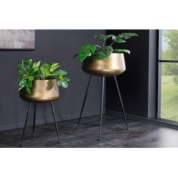 Riess Ambiente 2er Set Blumentopf FLOWERS 65cm messing gold schwarz Hammerschlag-Design Riess-Ambiente rund Orientalisch