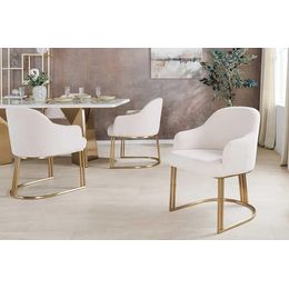 Riess Ambiente Armlehnen Stuhl EXTRAVAGANCIA beige Cord Metall brushed champagner gold Riess-Ambiente Esszimmerstuhl K&uuml;chenstuhl Glamour Landhaus Modern Retro