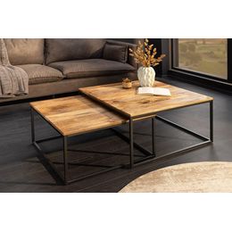 Riess Ambiente Design Couchtisch 2er Set ELEMENTS 75cm Mangoholz braun schwarzes Gestell Riess-Ambiente Satztisch Sofatisch Wohnzimmertisch rechteckig Industrie &...