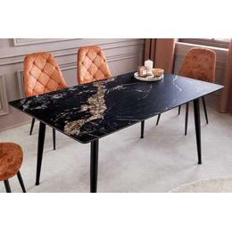Riess Ambiente Moderner Esstisch MILANO 120cm schwarz gold sand Aurora Oro Keramik Metallgestell Riess-Ambiente Esszimmertisch K&uuml;chentisch rechteckig 4 Personen