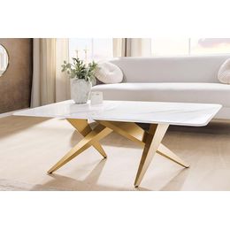Riess Ambiente Moderner Couchtisch ART LIVING 130cm wei&szlig; Marmor Keramik champagner gold brushed Riess-Ambiente Sofatisch Wohnzimmertisch rechteckig