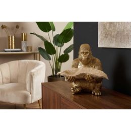 Riess Ambiente Deko-Figur GORILLA 40cm gold beige handmade mit Schale im Blatt-Design Riess-Ambiente Glamour