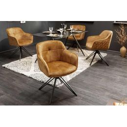 Riess Ambiente Drehbarer Design Stuhl EUPHORIA senfgelb Samt mit Armlehne Metallgestell schwarz Polsterstuhl Riess-Ambiente Esszimmerstuhl K&uuml;chenstuhl Glamour Retro