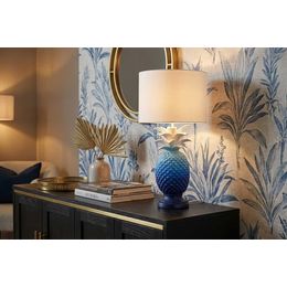 Riess Ambiente Handgefertigte Tischlampe PINEAPPLE 50cm blau wei&szlig; Ananas-Design mit Stoffschirm Riess-Ambiente Glamour Modern Retro
