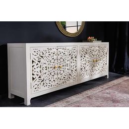 Riess Ambiente Massives Sideboard MARRAKESCH 170cm wei&szlig; Mangoholz mit Verzierung handmade Riess-Ambiente Boheme Orientalisch Shabby