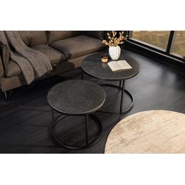 Riess Ambiente Rundes 2er Set Couchtische ELEGANCE 70cm grau Keramik schwarz Metall Riess-Ambiente Satztisch Sofatisch Wohnzimmertisch Glamour Modern