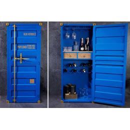 Riess Ambiente Design Barschrank Container GLOBETROTTER 180cm blau Weinregal Upcycling Riess-Ambiente