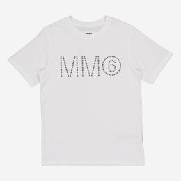 MM6 Wei&szlig;es T-Shirt mit Logo aus Nieten