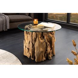 Riess Ambiente Handgearbeiteter Couchtisch RIVERSIDE 60cm Teakholz runde Glasplatte Massivholz Riess-Ambiente Sofatisch Wohnzimmertisch Rustikal Maritim Natur