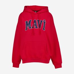Mavi Roter Kapuzenpullover mit Logo und Fleece-Futter