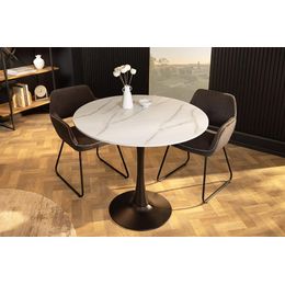 Riess Ambiente Runder Esstisch LYON 80cm wei&szlig; Marmor Keramik Bistrotisch schwarzer S&auml;ulenfu&szlig; Riess-Ambiente Esszimmertisch K&uuml;chentisch 2 Personen Industrie & Loft...