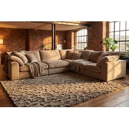 Riess Ambiente Hochflor Teppich DUNE 230x160cm taupe Indoor Hoch-Tief-Effekt Faux-Fur Riess-Ambiente rechteckig Modern Natur Skandinavisch