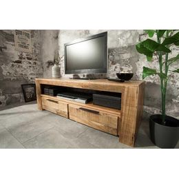 Riess Ambiente Massives TV-Board IRON CRAFT 130cm Mangoholz Lowboard 2 Schubladen Riess-Ambiente Natur Industrie & Loft