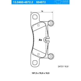 ATE Bremsbelagsatz, Scheibenbremse 13.0460-4872.2 hinten rechts links f&uuml;r PORSCHE VAG 95835293950 7P6698451 7P0698451