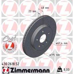 Zimmermann Bremsscheibe SPORT COAT Z 430.2618.52 hinten rechts links Gelocht 315mm f&uuml;r CADILLAC GENERAL MOTORS OPEL CHEVROLET 13501303 13501314 569062